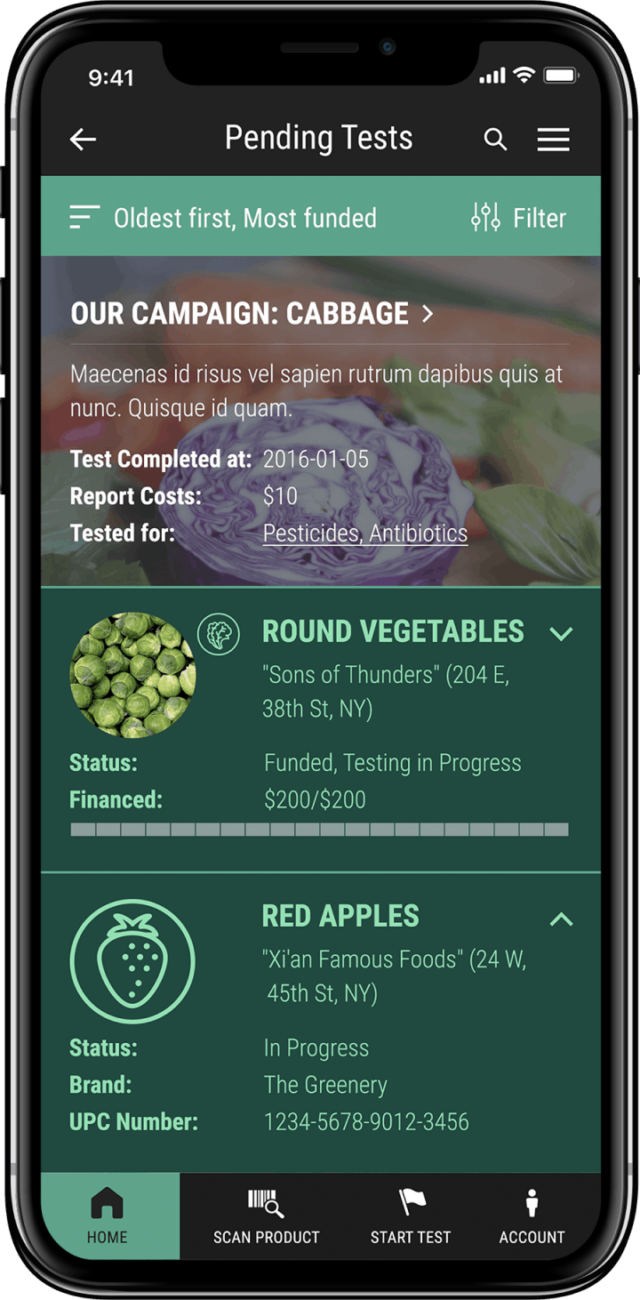 TestSharing: Food Testing App Development for a Crowdfunding Platform